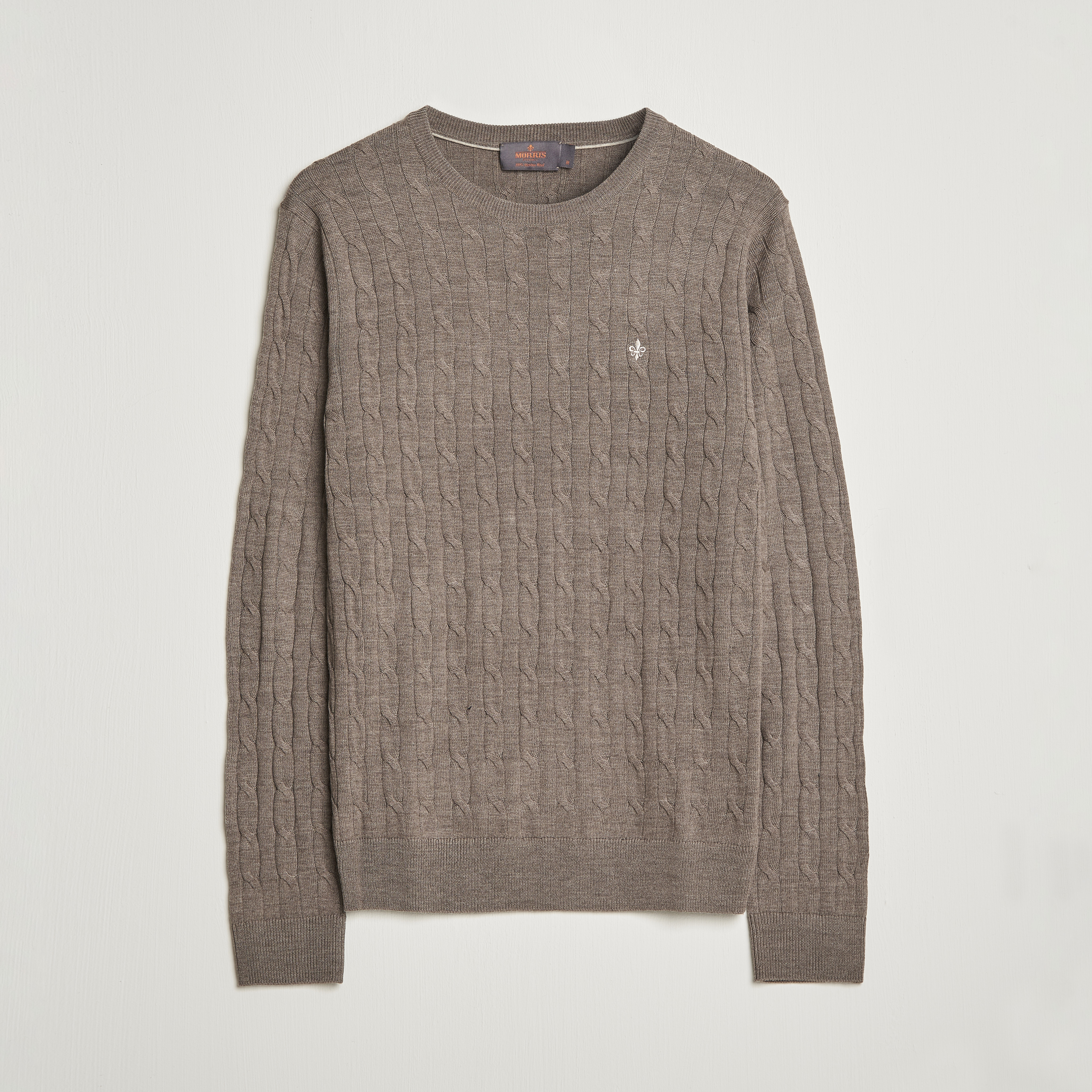 Morris Merino Cable Crew Neck Light Brown - Acheter Morris CareOfCarl.fr.