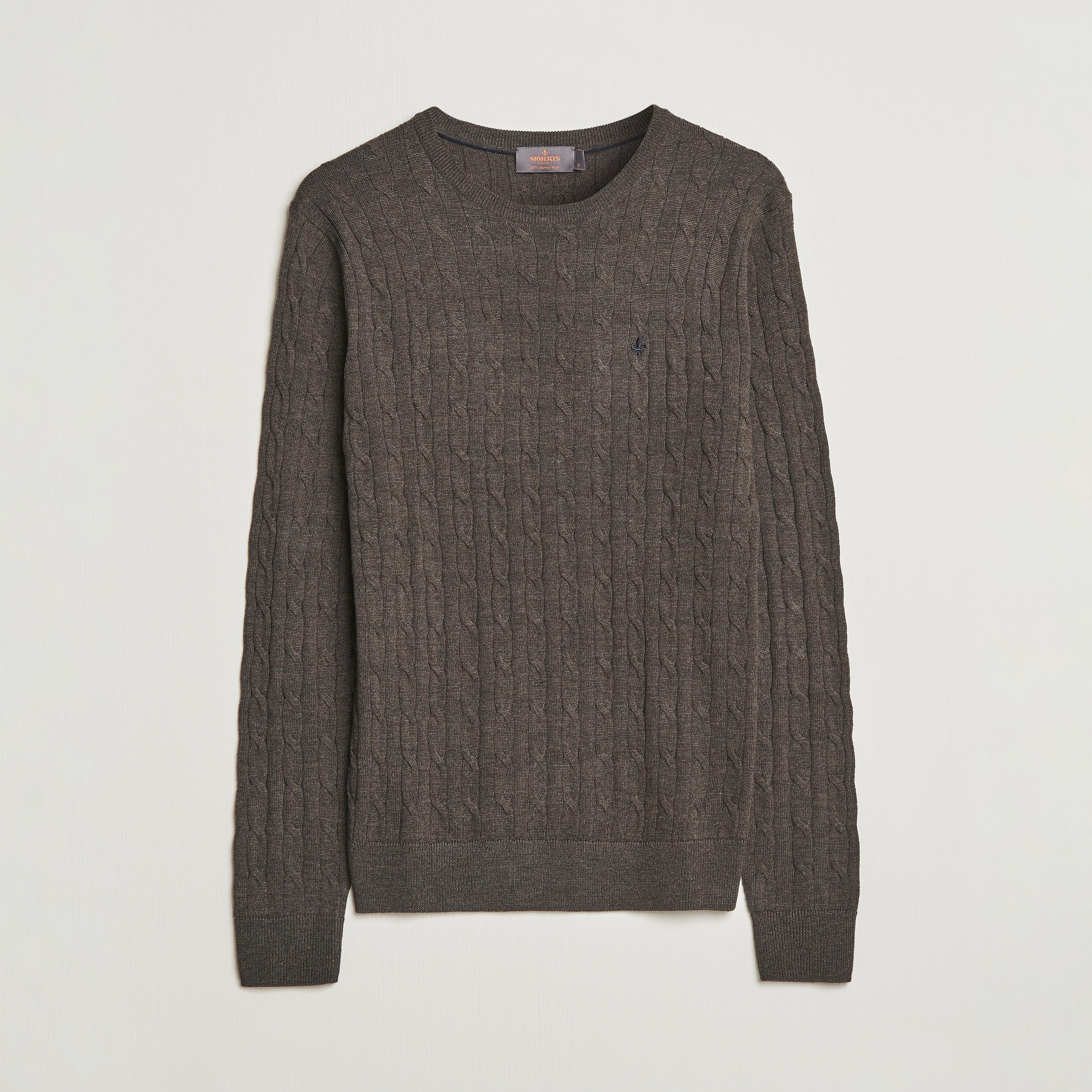 Morris Merino Cable Crew Neck Dark Brown - Acheter Morris CareOfCarl.fr.