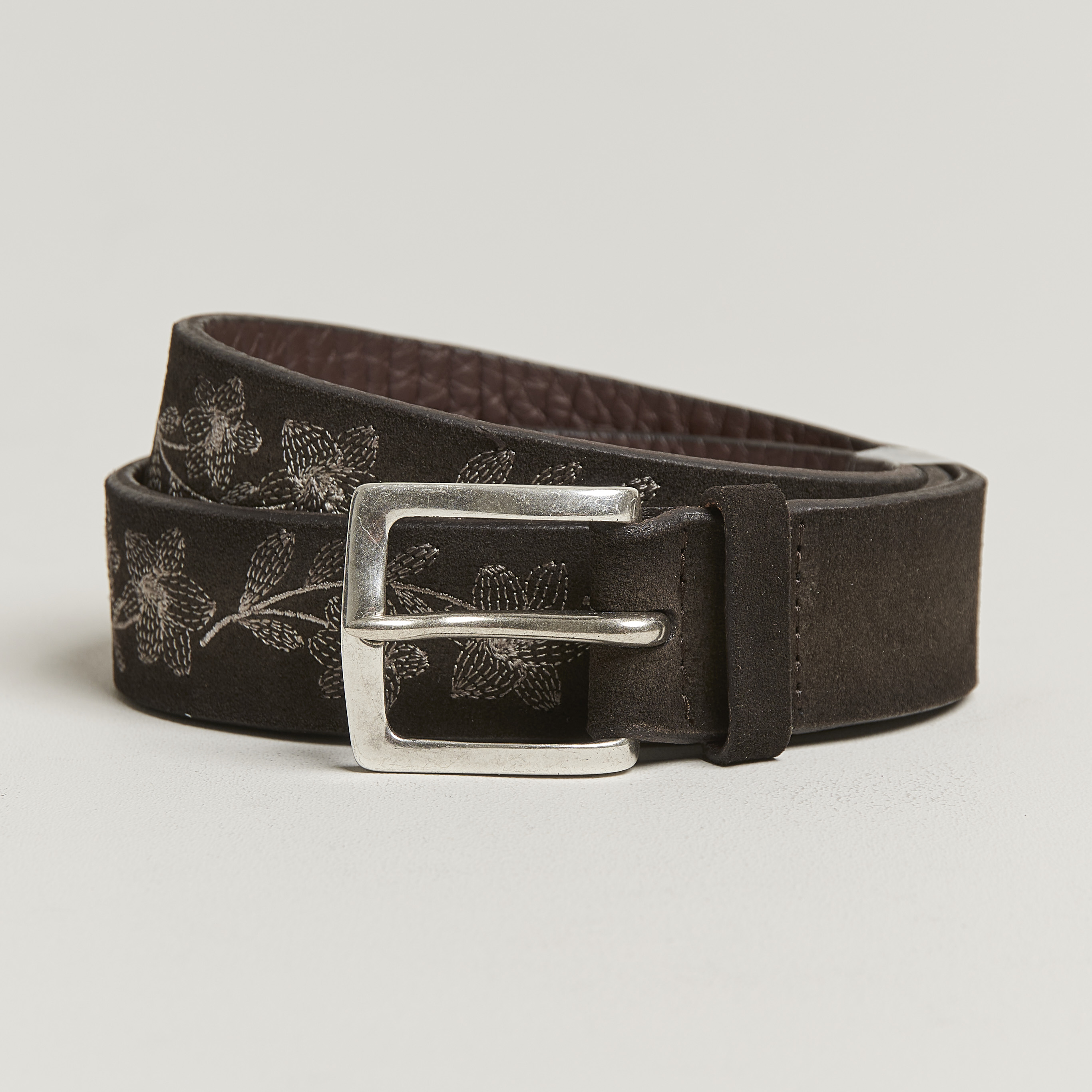 Orciani Engraved Suede Belt 3,5 cm Dark Brown