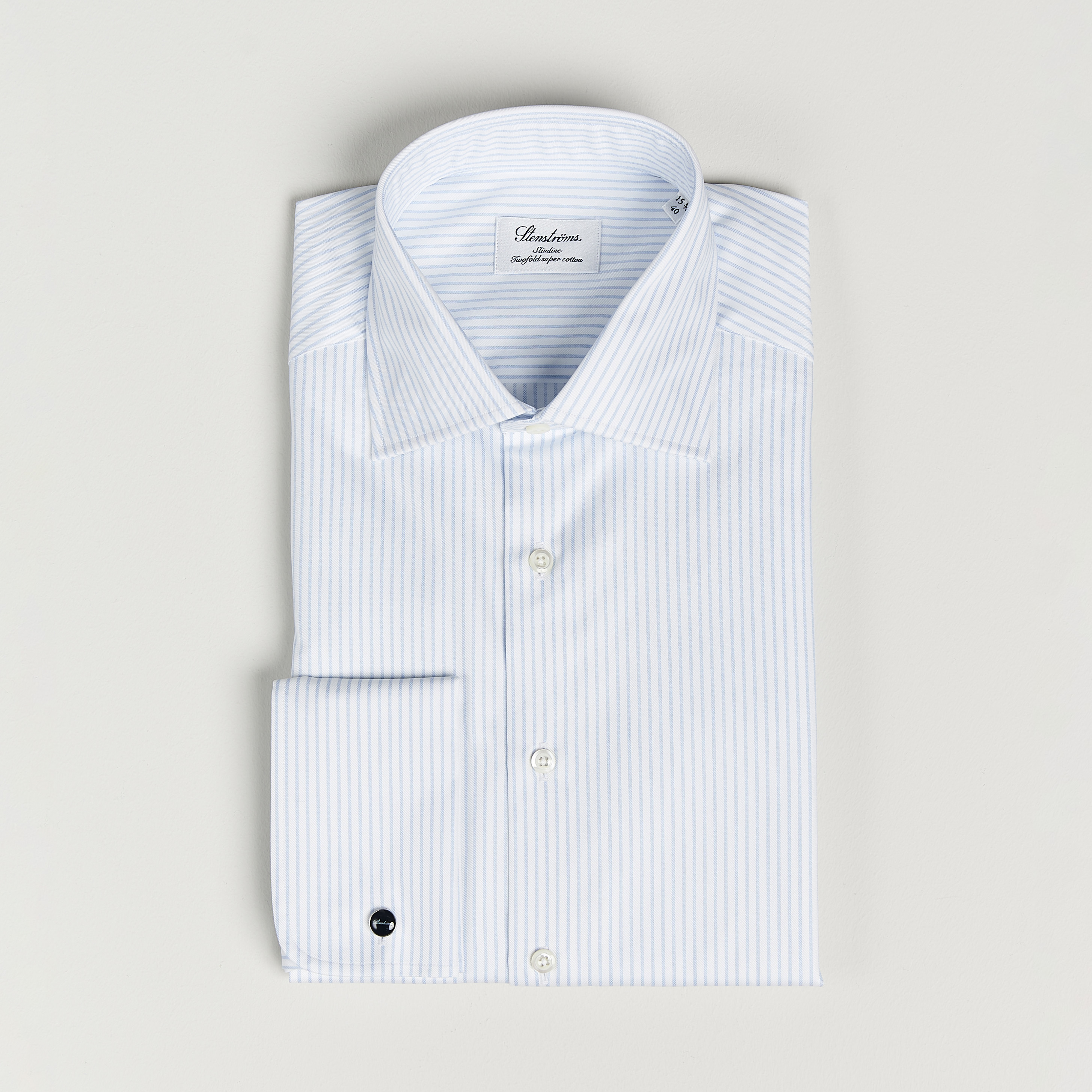 Stenströms Slimline Cotton Double Cuff Shirt White/Blue - Acheter Stenström