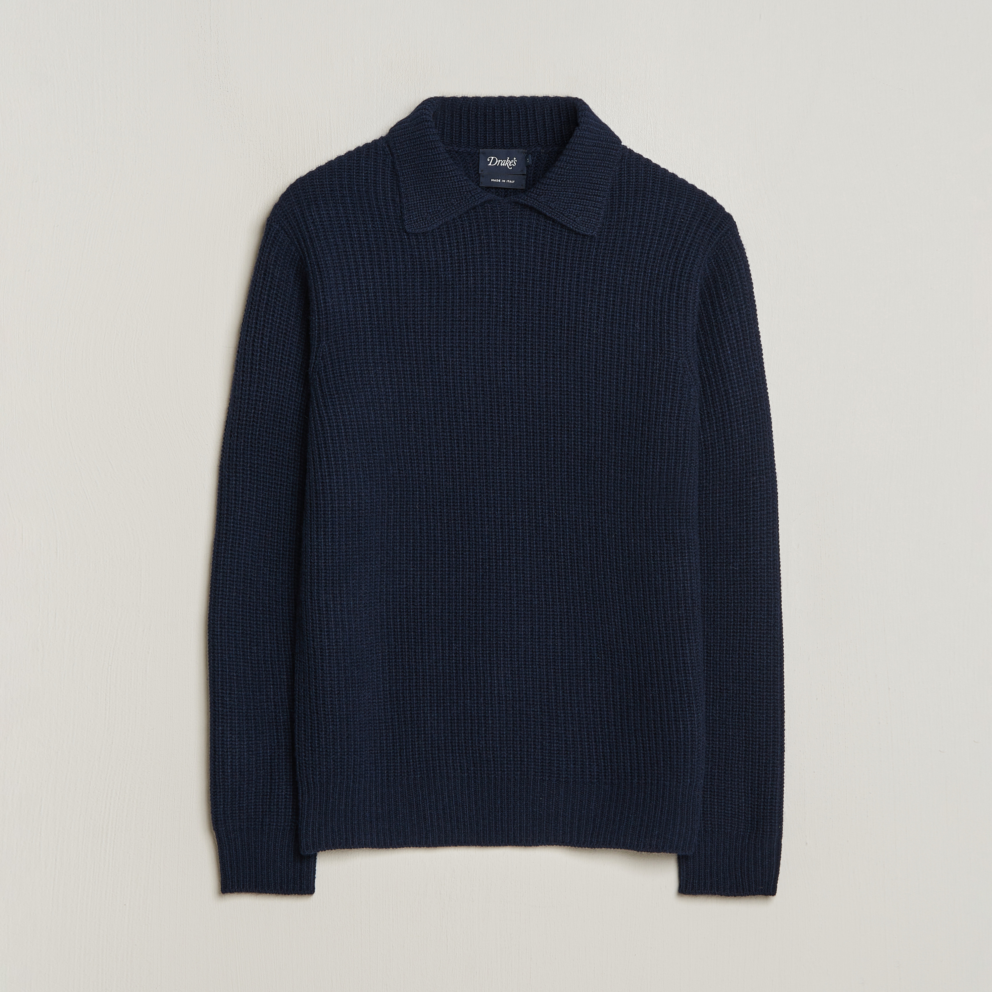 Drake's Integral Collar Ribbed Jumper Navy - Acheter Drake's CareOfCarl.fr.