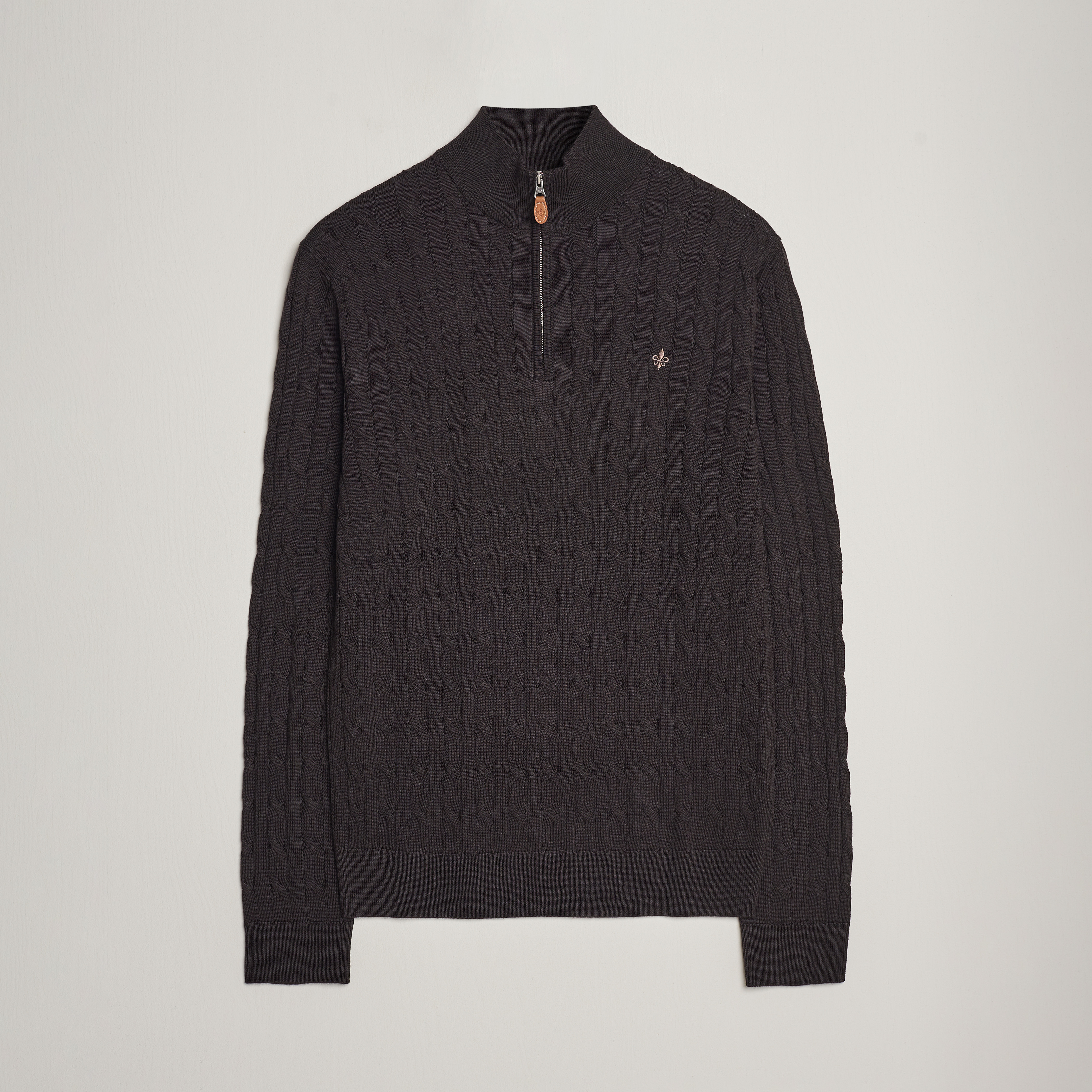 Morris Merino Cable Half Zip Brown - Acheter Morris CareOfCarl.fr.