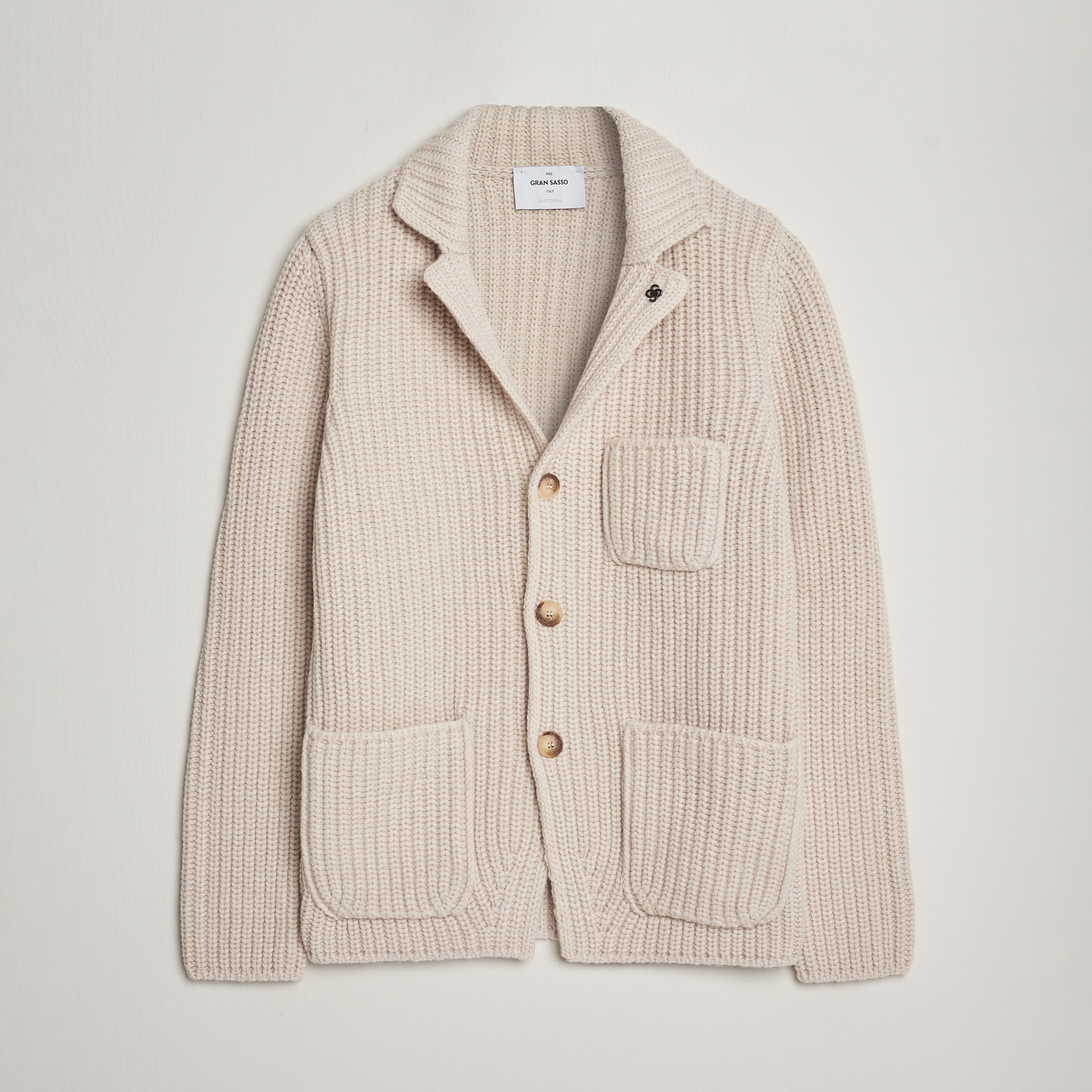 Gran Sasso Heavy Wool Knitted Blazer Cardigan Off White - Acheter Gran Sass