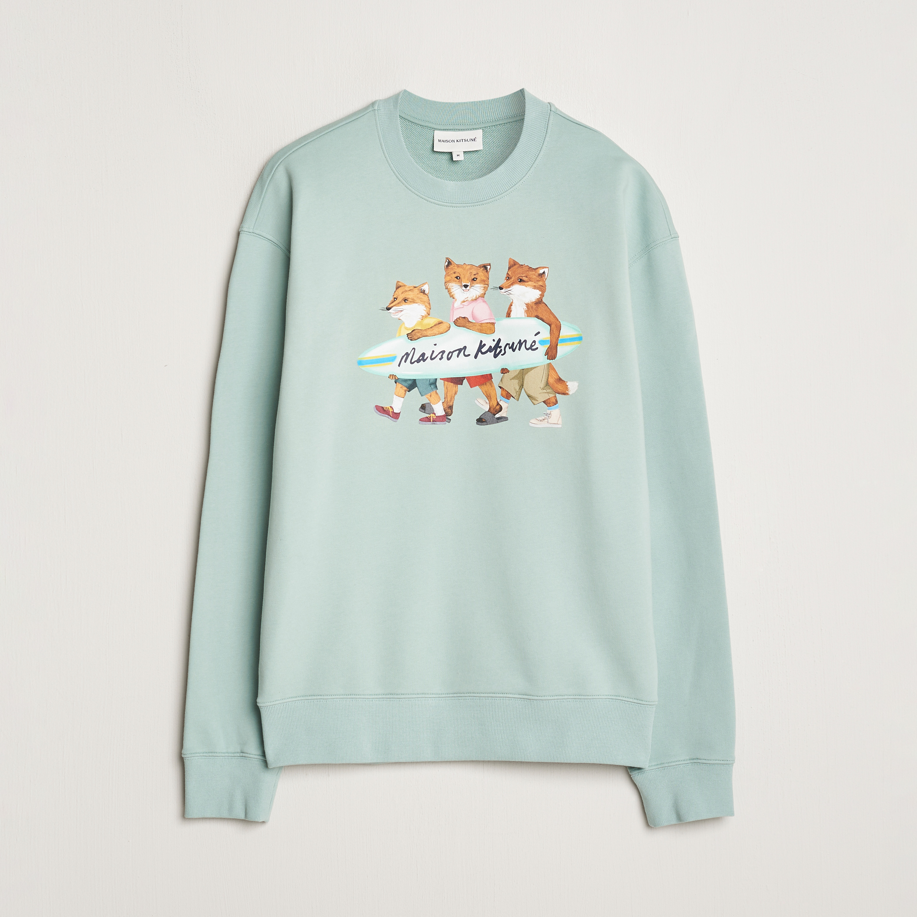 Maison Kitsuné Surfing Foxes Sweatshirt Seafoam Blue - Acheter Maison Kitsu