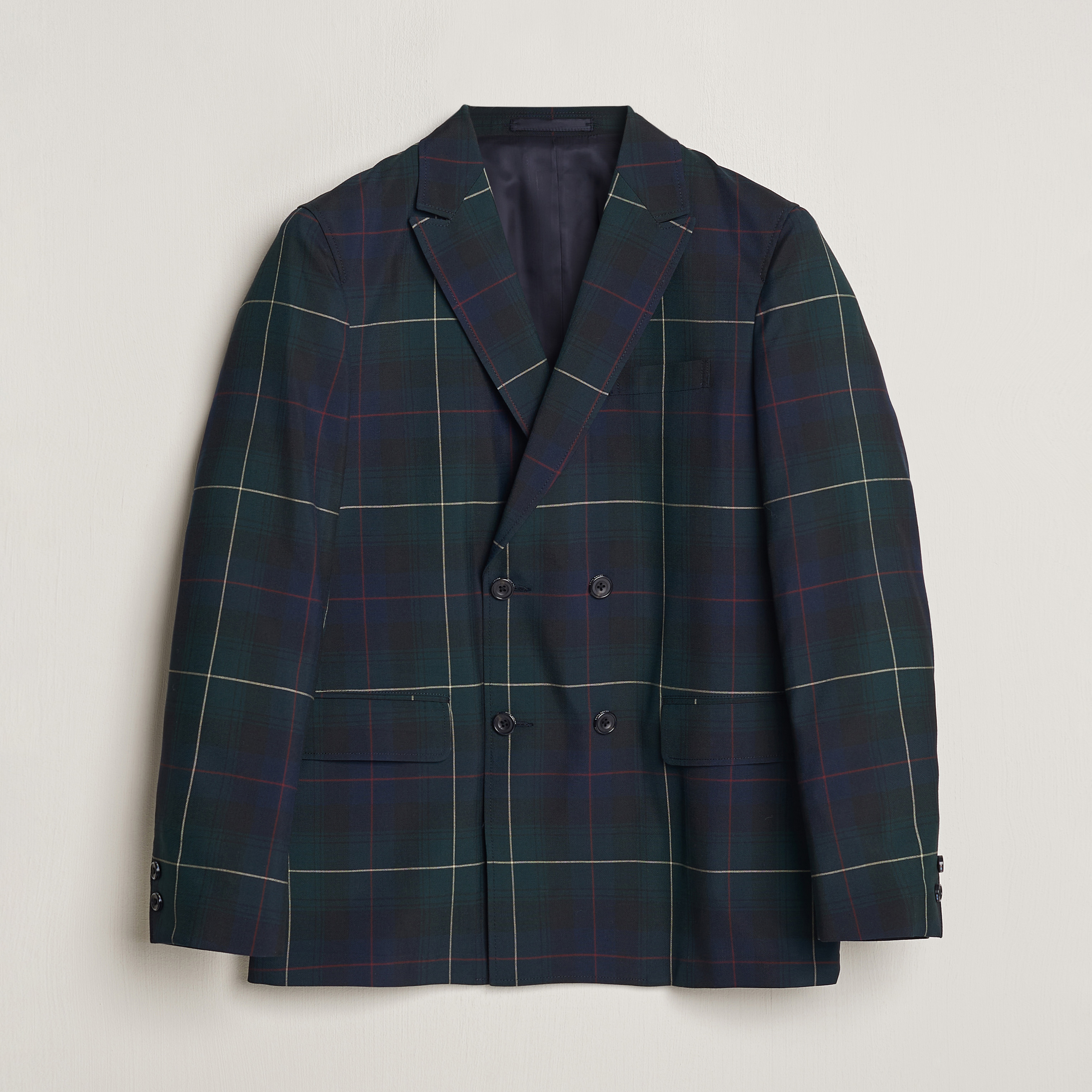 BEAMS PLUS Double Breasted Plaid Wool Blazer Green Plaid - Acheter BEAMS PL