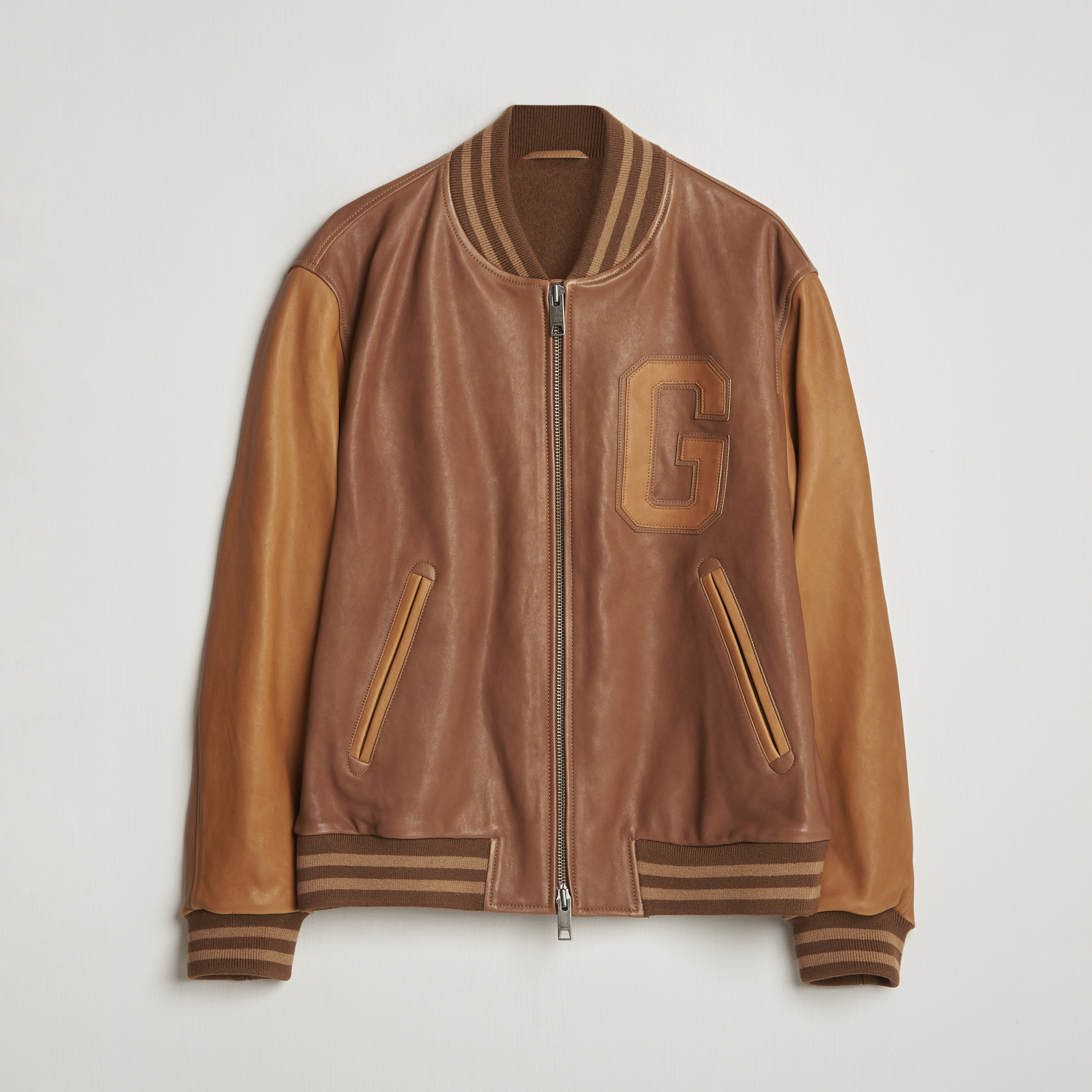 GANT Leather Varsity Jacket Brown Sugar - Acheter GANT CareOfCarl.fr.
