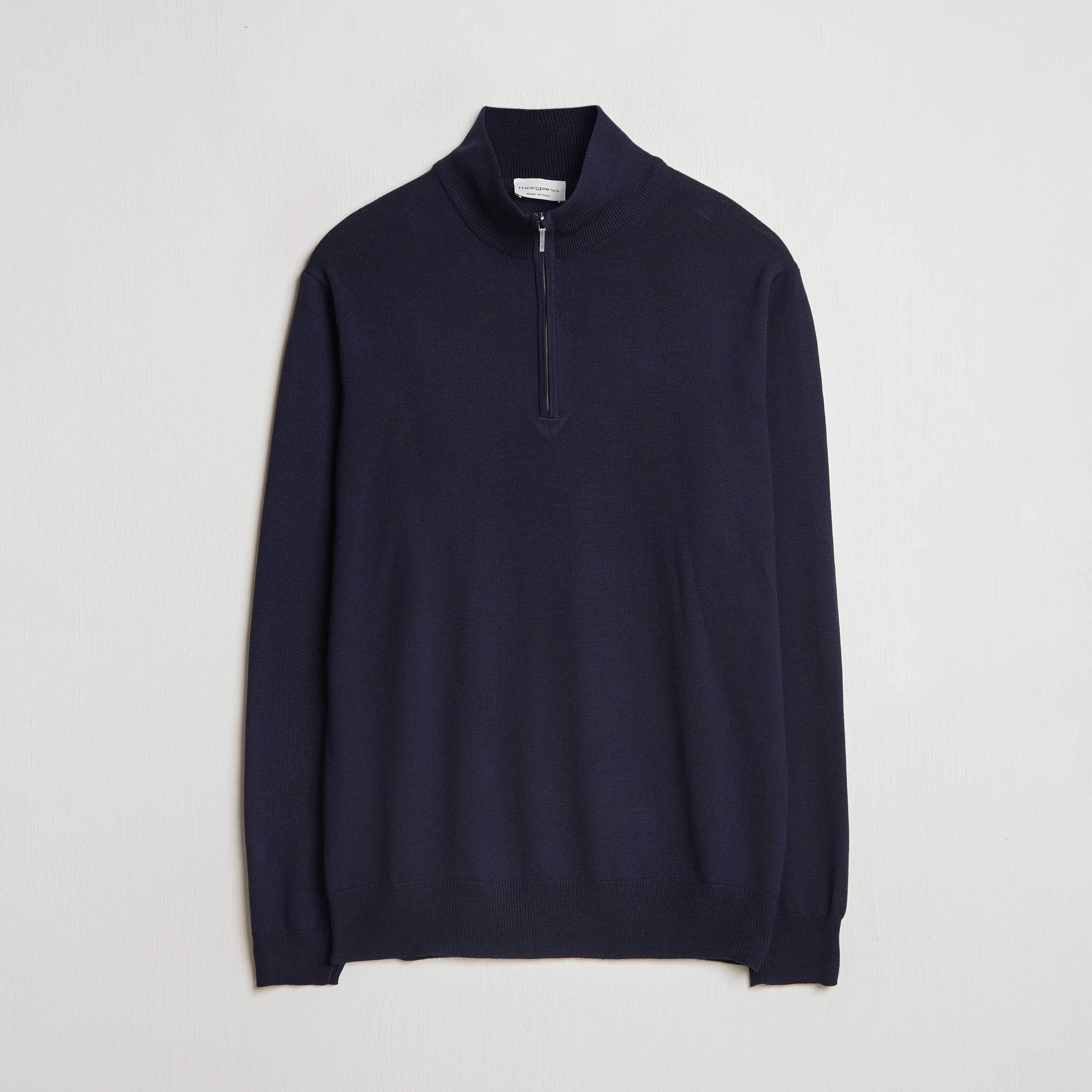Morgano Extra Fine Merino Wool Half-Zip Navy - Acheter Morgano CareOfCarl.f