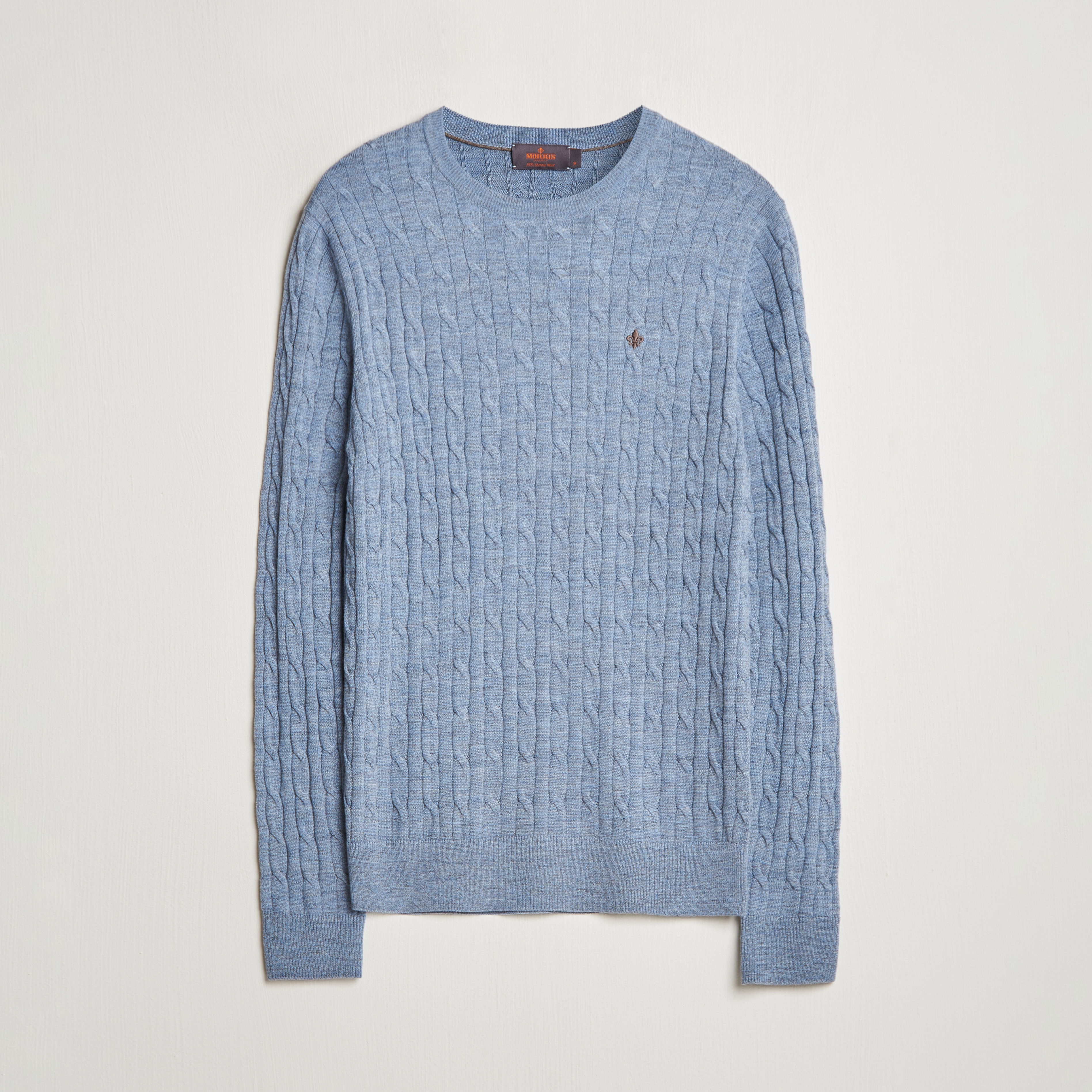 Morris Merino Cable O-Neck Light Blue - Acheter Morris CareOfCarl.fr.