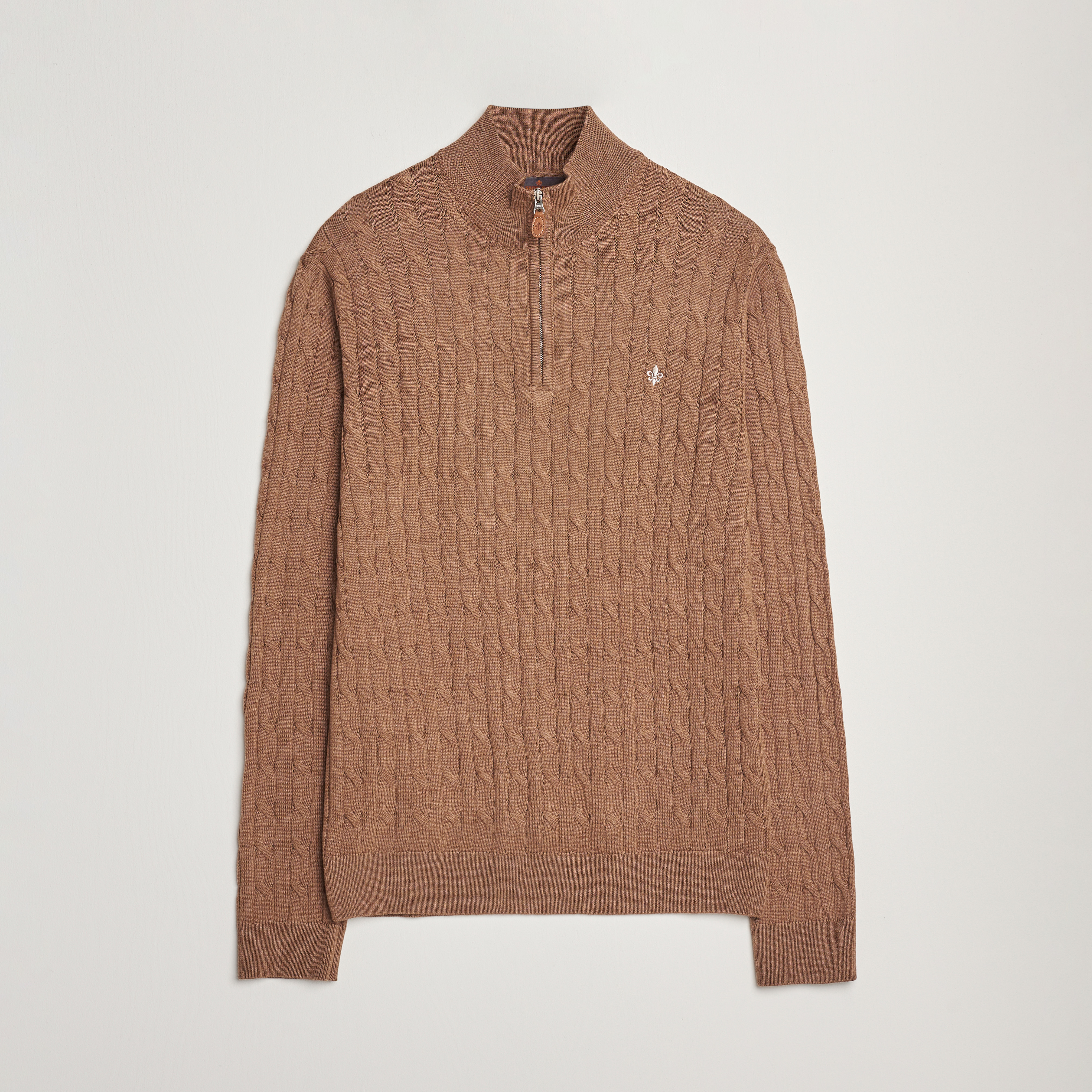 Morris Merino Cable Half Zip Camel - Acheter Morris CareOfCarl.fr.