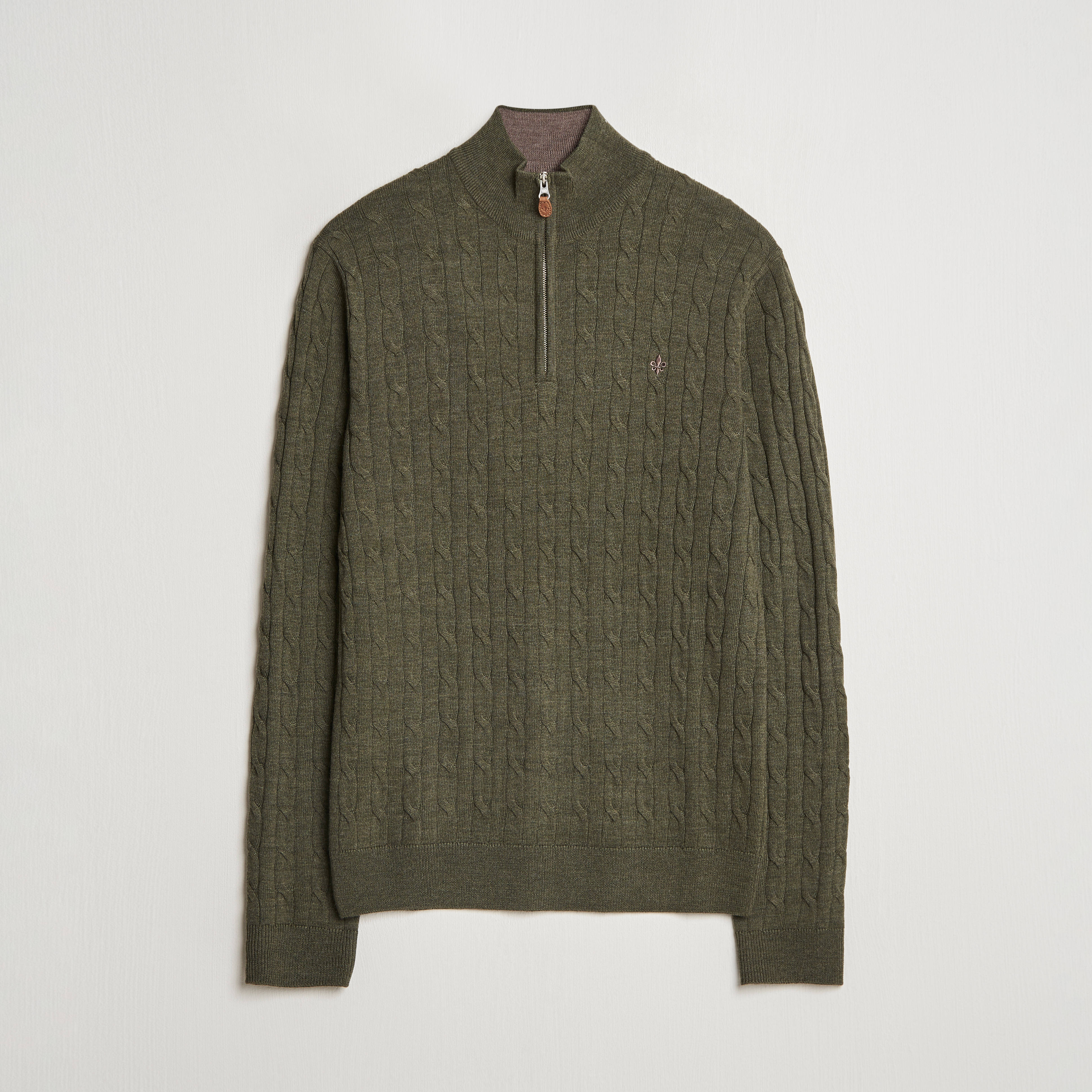 Morris Merino Cable Half Zip Olive - Acheter Morris CareOfCarl.fr.
