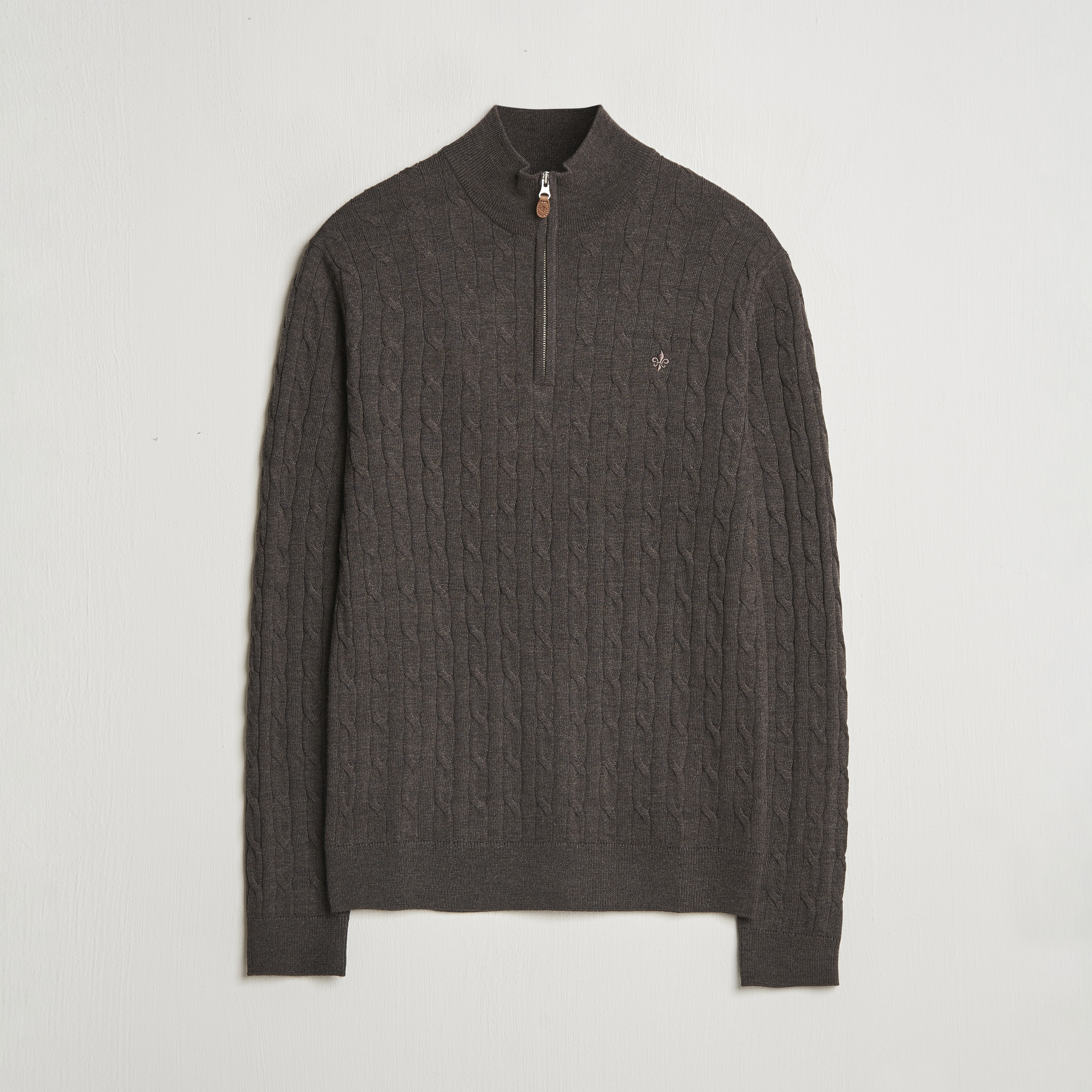 Morris Merino Cable Half Zip Brown - Acheter Morris CareOfCarl.fr.
