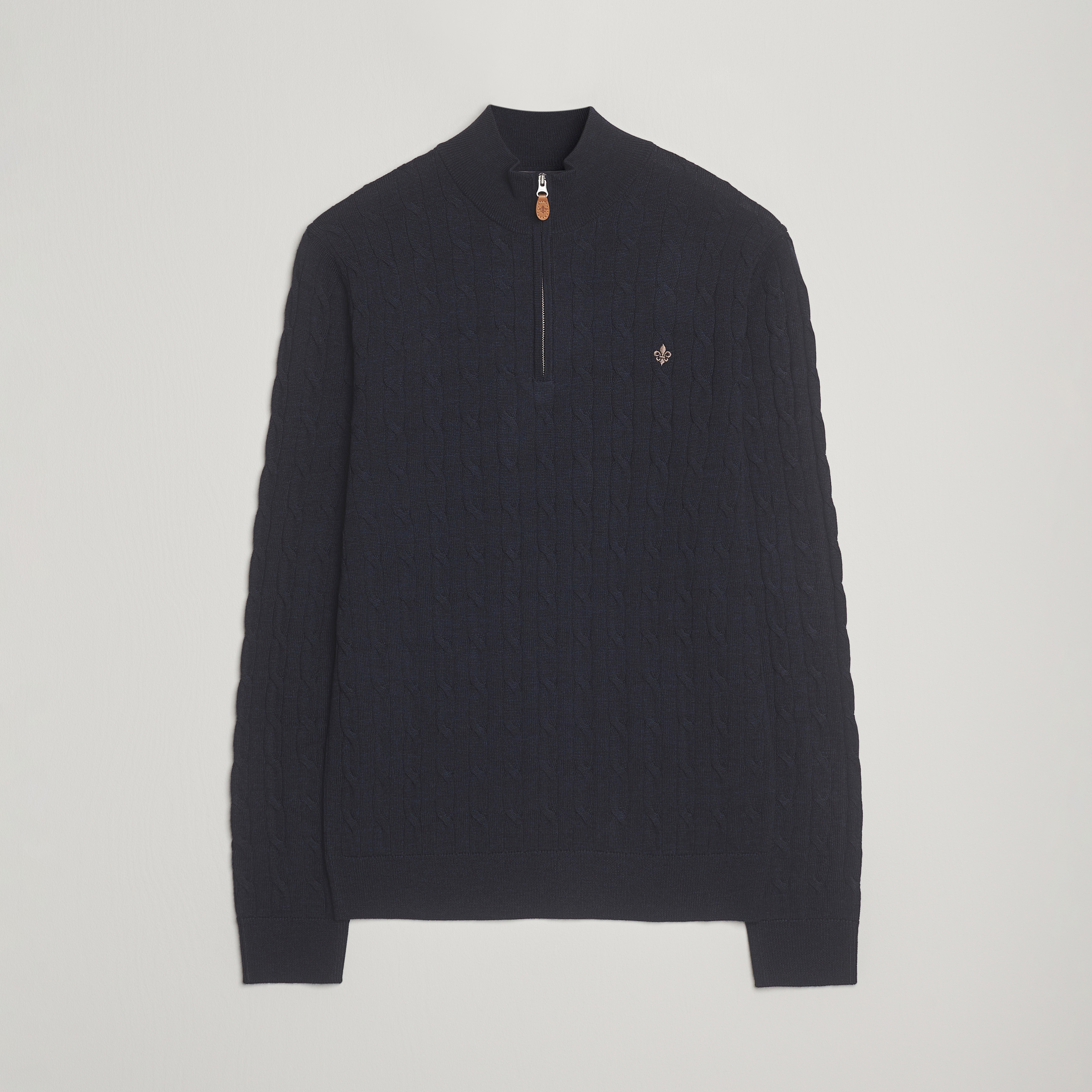 Morris Merino Cable Half Zip Navy - Acheter Morris CareOfCarl.fr.