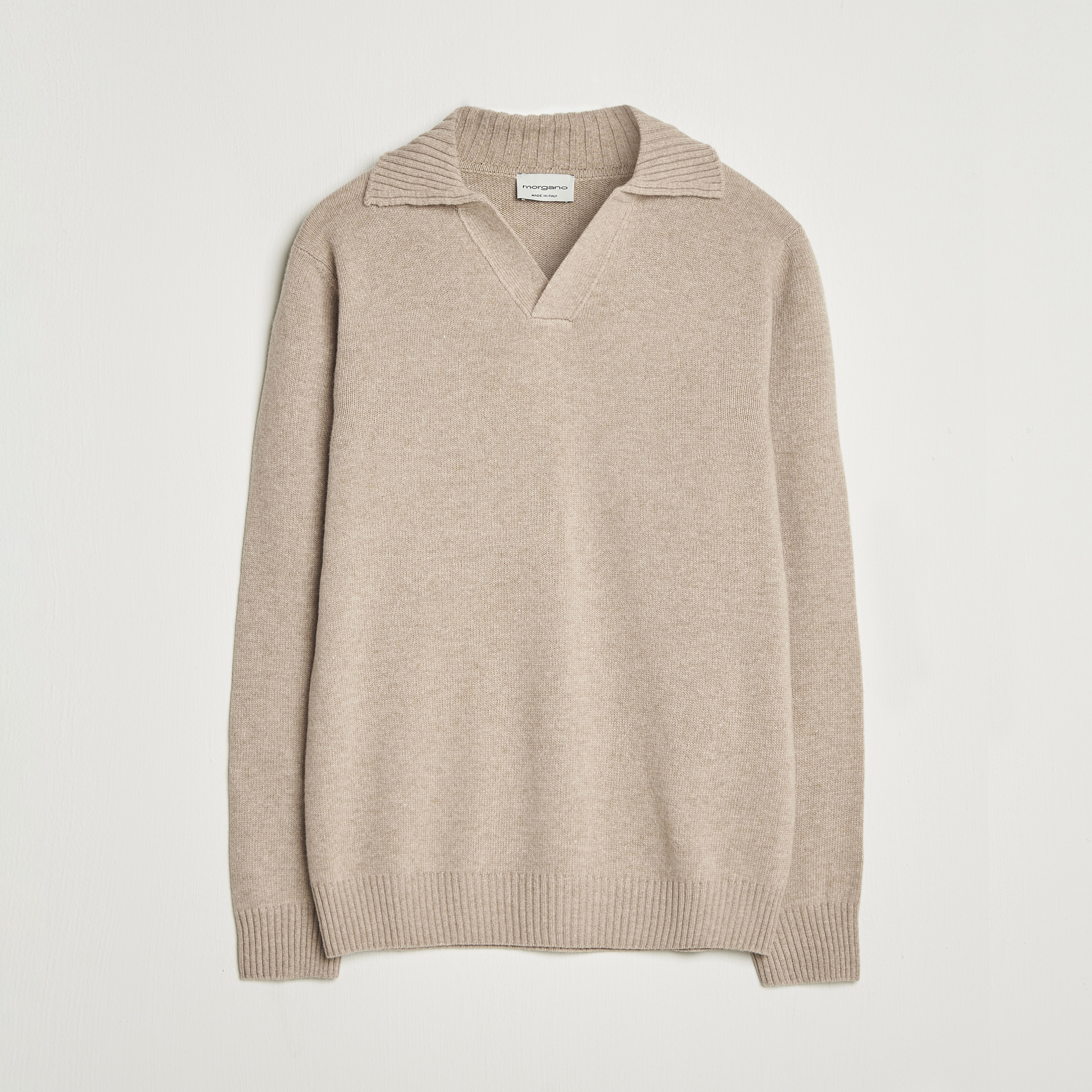 Morgano Wool/Cashmere Heavy Knit Polo Beige - Acheter Morgano CareOfCarl.fr