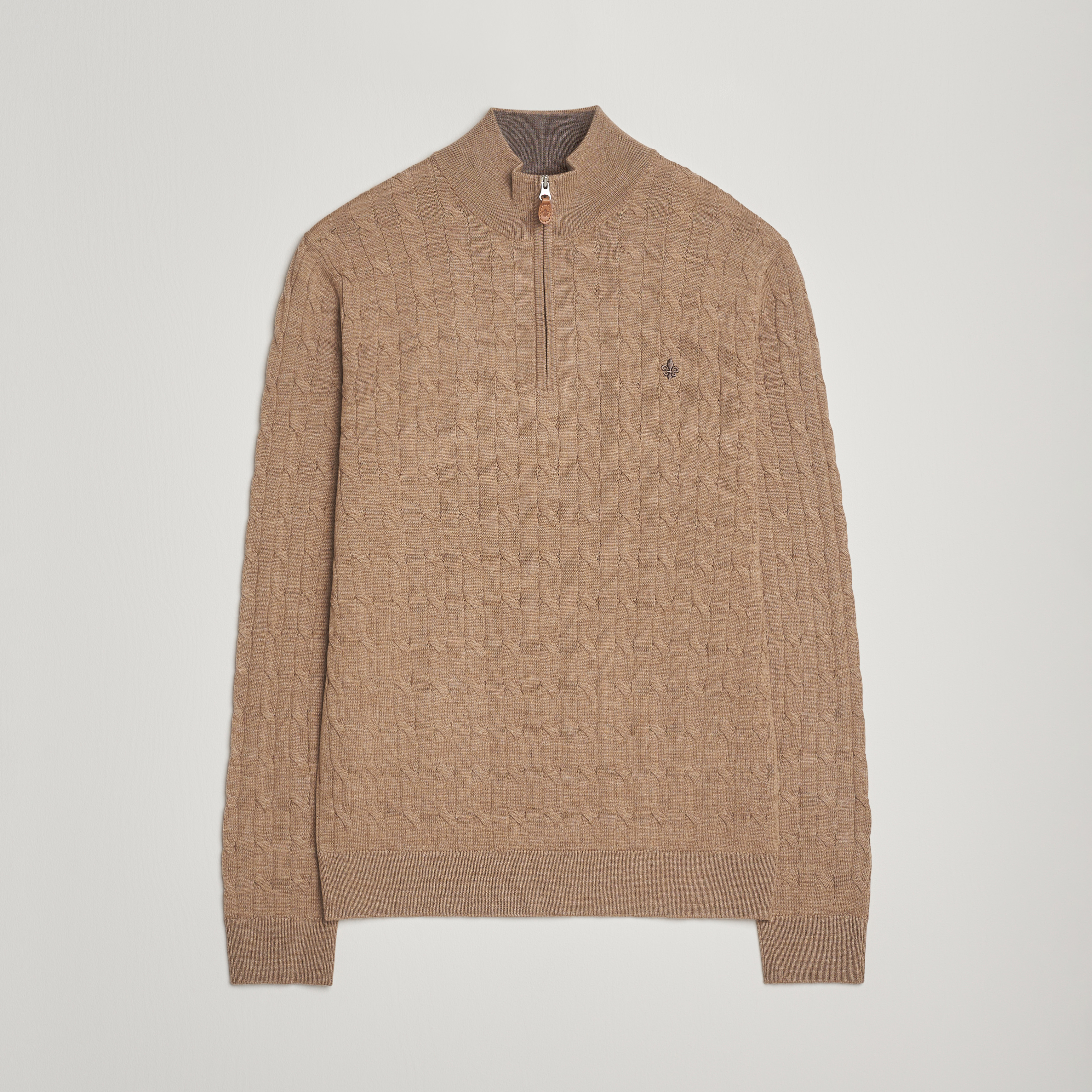 Morris Merino Cable Half Zip Camel - Acheter Morris CareOfCarl.fr.