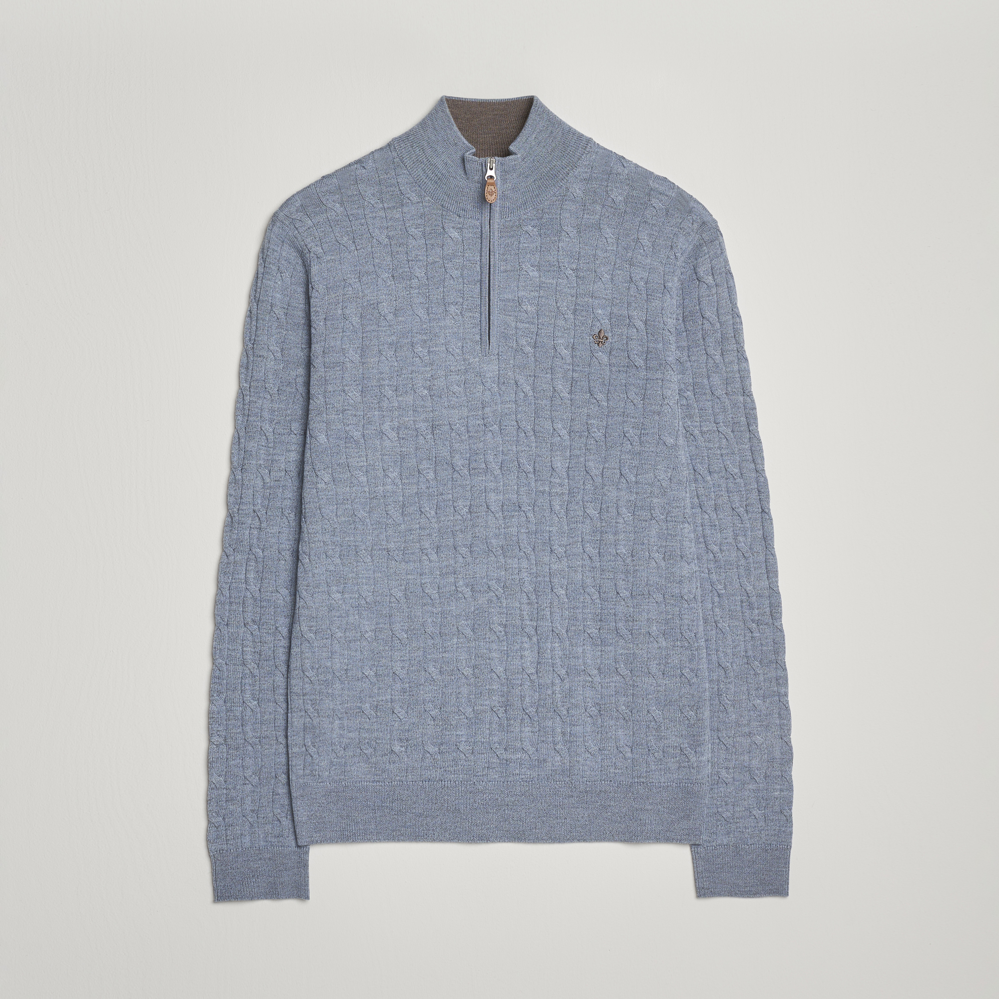 Morris Merino Cable Half Zip Blue - Acheter Morris CareOfCarl.fr.