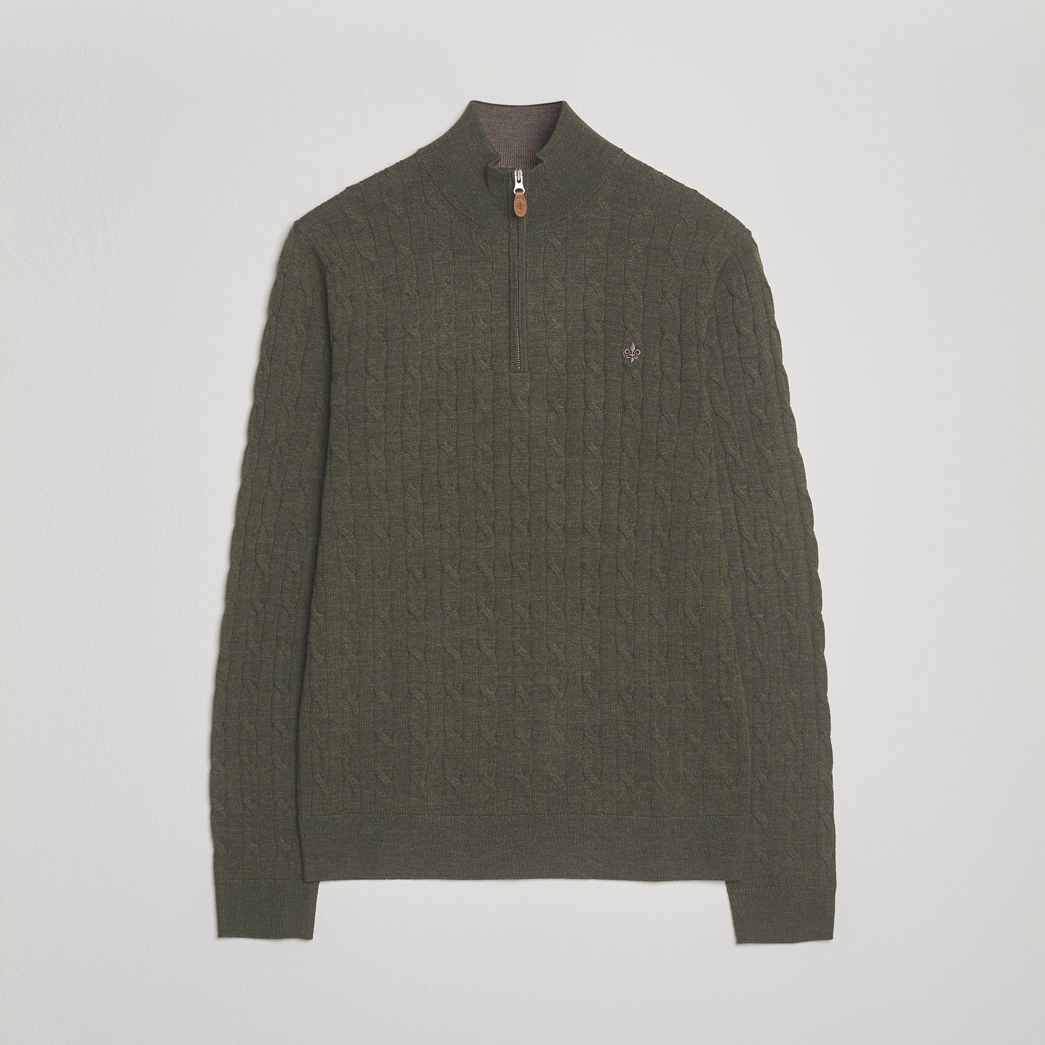 Morris Merino Cable Half Zip Olive - Acheter Morris CareOfCarl.fr.