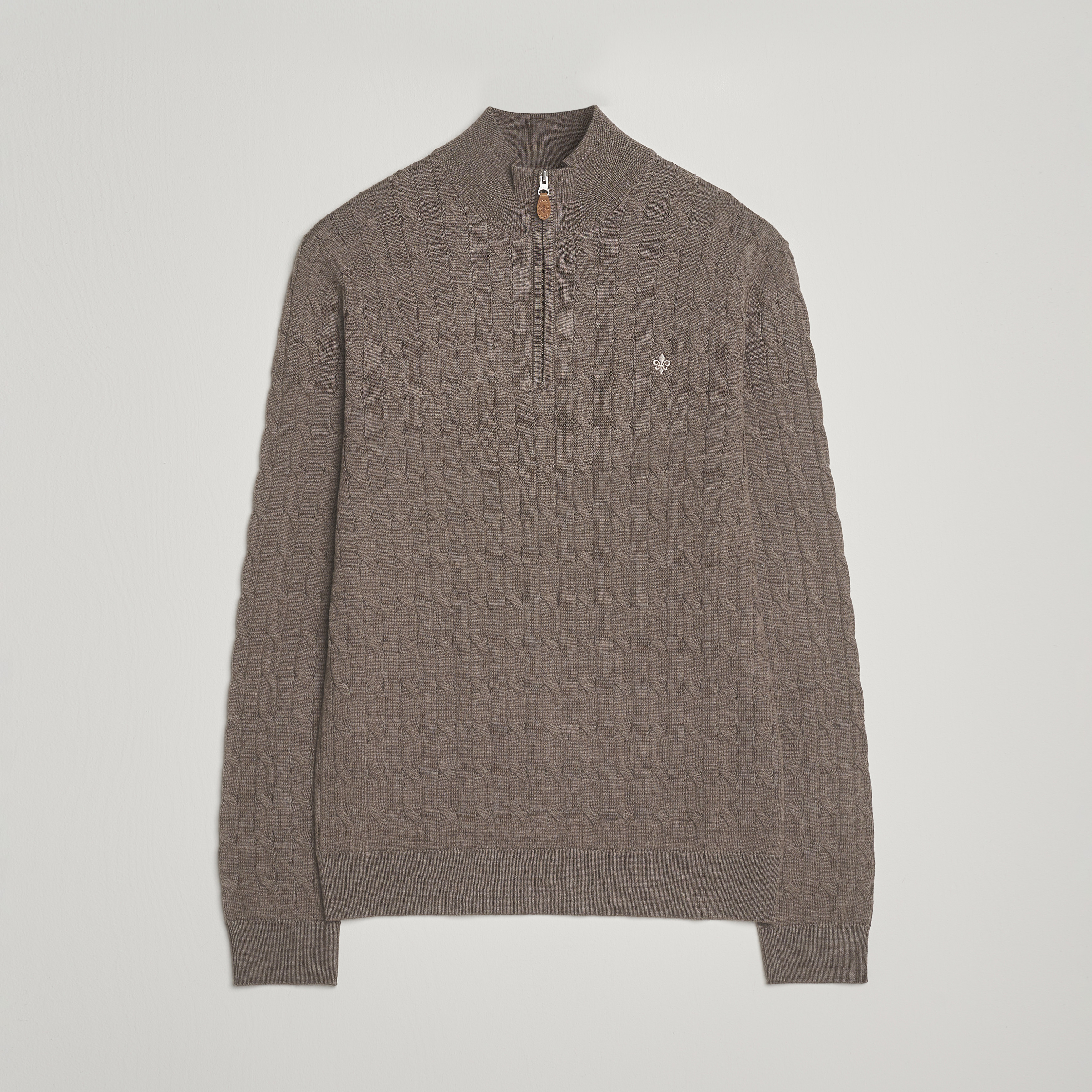 Morris Merino Cable Half Zip Light Brown - Acheter Morris CareOfCarl.fr.