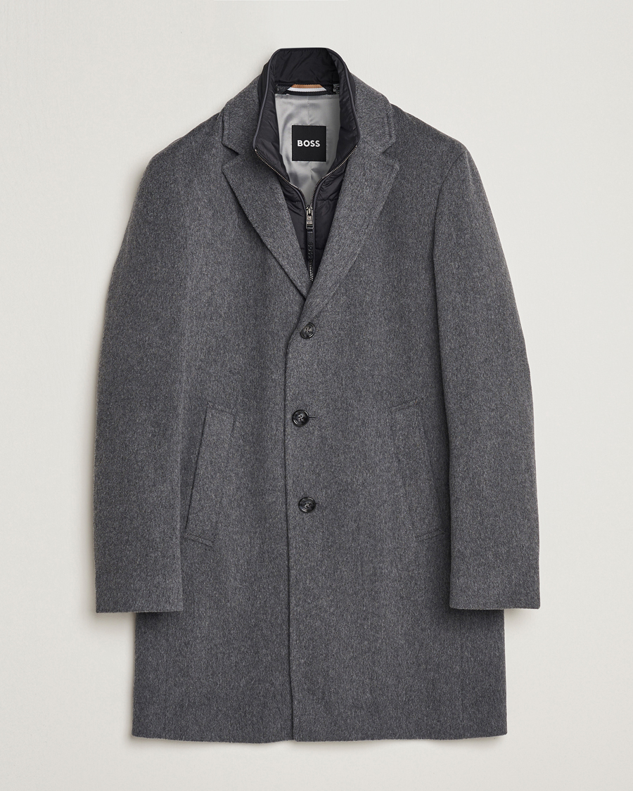 BOSS BLACK Hyde Wool Bib Coat Medium Grey - Acheter BOSS BLACK CareOfCarl.f