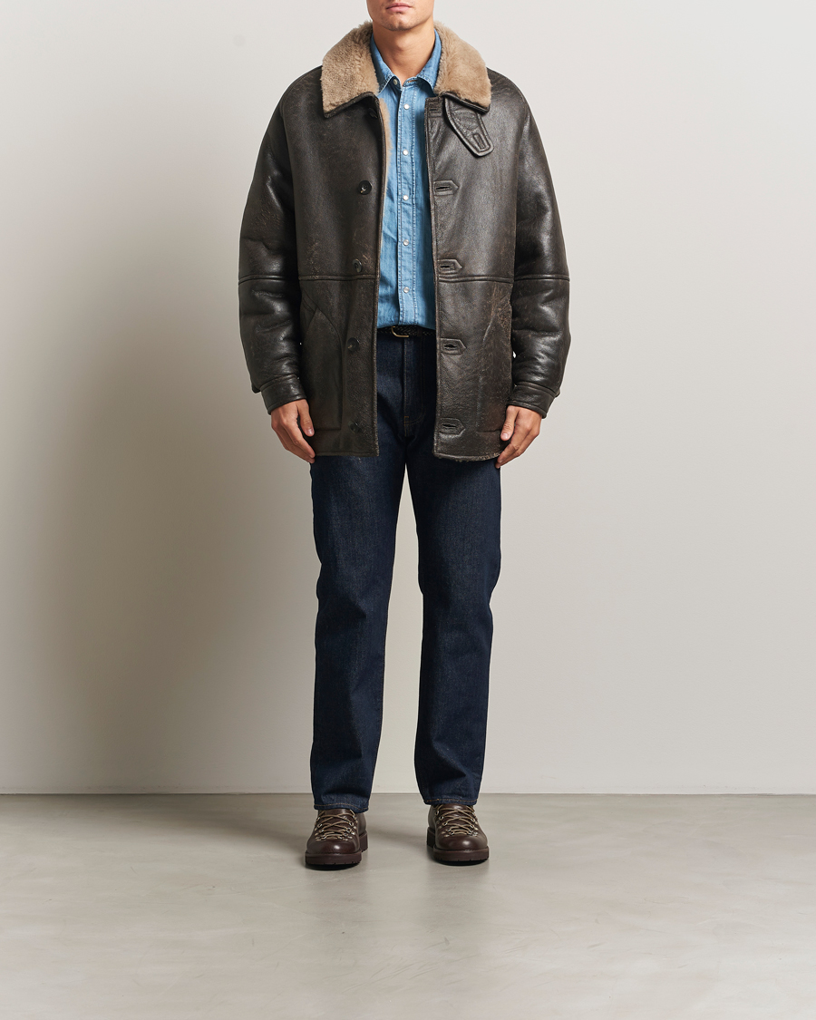GANT Worn In Leather Shearling Jacket Deep Brown - Acheter GANT CareOfCarl.